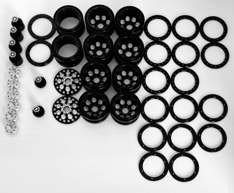 1.9 DUALLY RC WHEEL 6X6 SET BLACK ANODIZE FINISH