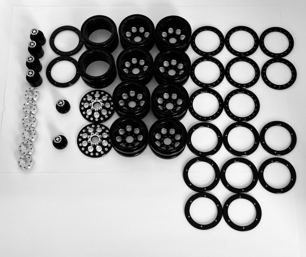 1.9 DUALLY RC WHEEL 6X6 SET BLACK ANODIZE FINISH