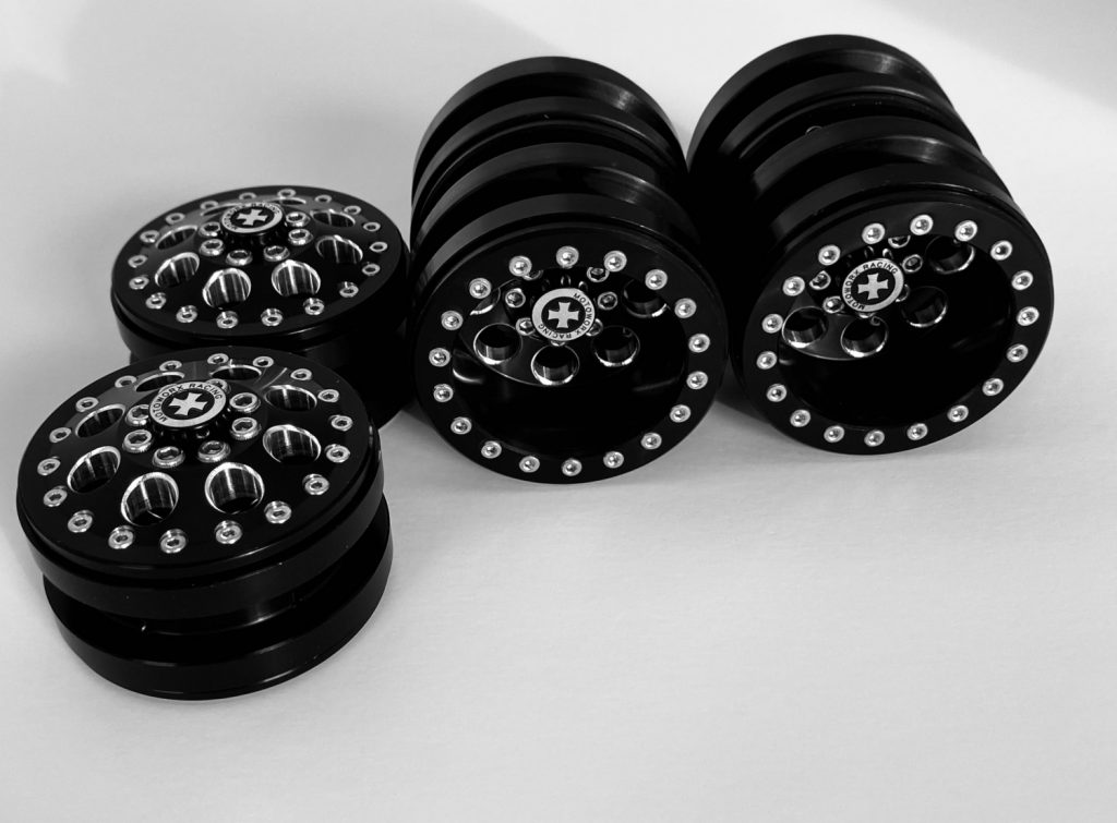 1.9 DUALLY RC WHEEL 6X6 SET BLACK ANODIZE FINISH